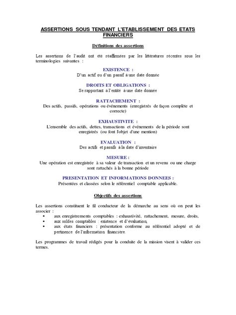 Audit Les Assertions Dauditpdf Audit Business