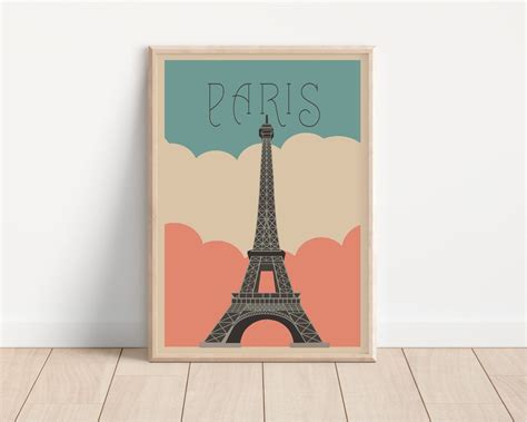 Eiffel Tower Printable Travel Poster Minimalist Design Wall Art