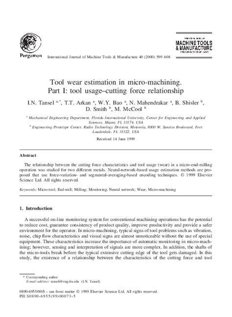 Pdf Tool Wear Estimation In Micro Machining