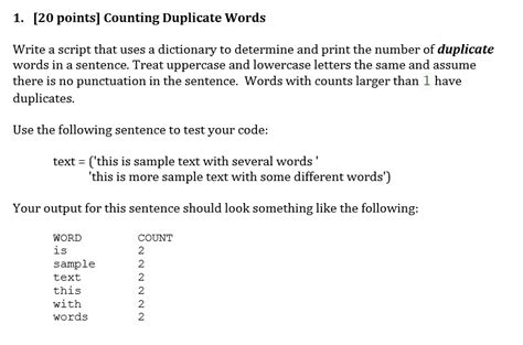 Solved Please Need In Python 1 20 Points Counting Duplicate Words