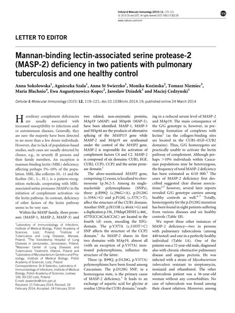 Pdf Mannan Binding Lectin Associated Serine Protease 2 Masp 2