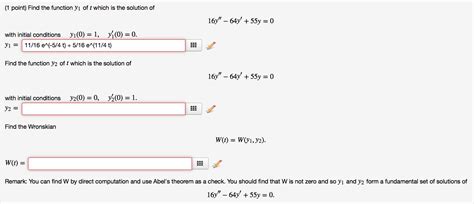 solved 1 point find the function y1 of t which is the