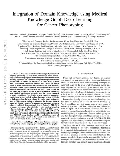 Integration Of Domain Knowledge Using Medical Knowledge Graph Deep Learning For Cancer