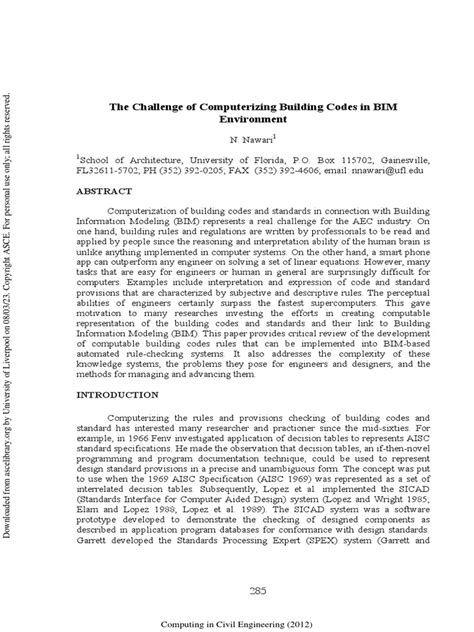 The Challenge Of Computerizing Building Codes In A Bim Environment Download Free Pdf