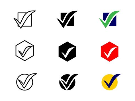 Check Mark Icon Stylized Tick Symbol In Different Shapes And Colors Illustration Confirmation