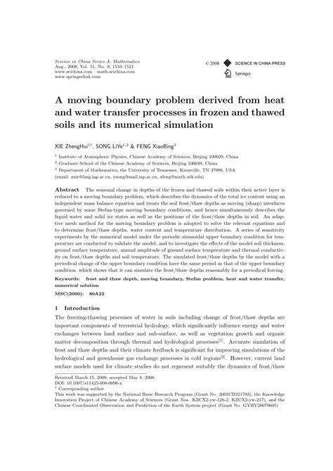 pdf a moving boundary problem derived from heat and water transfer