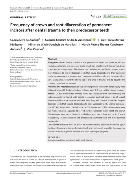 Pdf Frequency Of Crown And Root Dilaceration Of Permanent Incisors