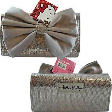 Hello Kitty Silver Sequin Clutch Purse W Silver Bow