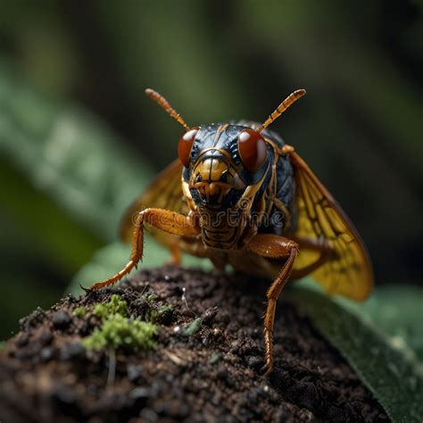 The Tiny World Of Cicada Macro And Micro Photography With Dew Stock