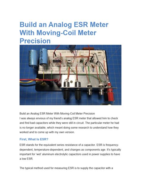 build an analog esr meter with moving pdf capacitor amplifier