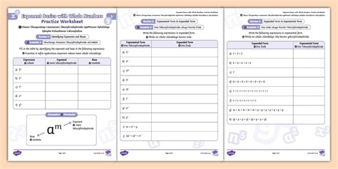 Exponent Basics With Whole Numbers Practice Worksheet Isixhosa