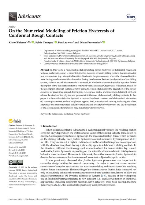 Pdf On The Numerical Modeling Of Friction Hysteresis Of Conformal Rough Contacts
