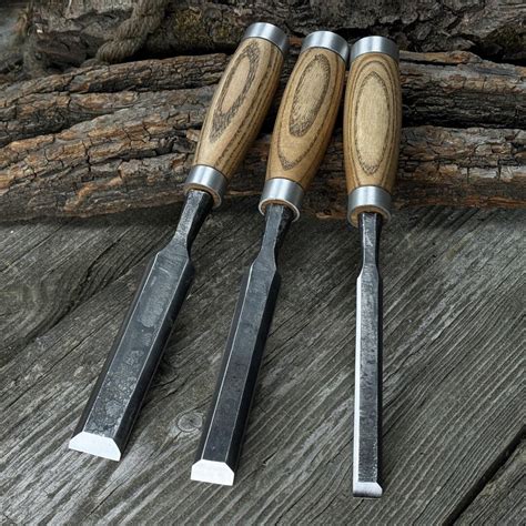 Wood Chisel Set 3 Pcs Razor Sharp Blade Hand Forged From Hardened