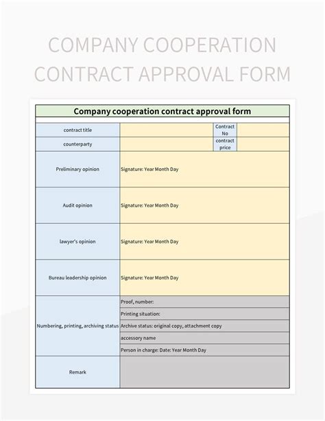 Company Cooperation Contract Approval Form Excel Template And Google