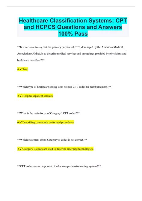 Healthcare Classification Systems Cpt And Hcpcs Questions And Answers