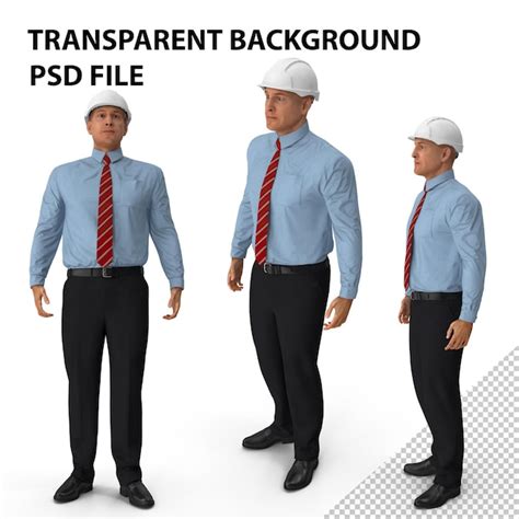 Premium Psd Standing Construction Engineer In Hard Hat Png