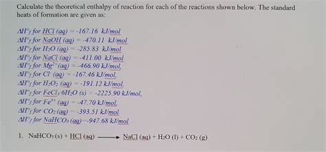Solved Calculate The Theoretical Enthalpy Of Reaction For