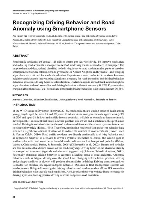 Pdf Recognizing Driving Behavior And Road Anomaly Using Smartphone Sensors