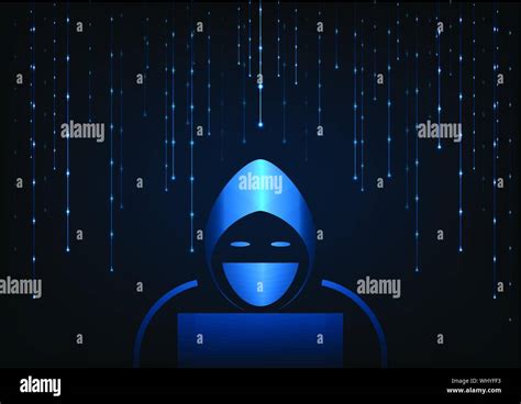 Internet Crime Concept Hacker Icon Over A Screen Big Data Dark Blue Digital Background Stock