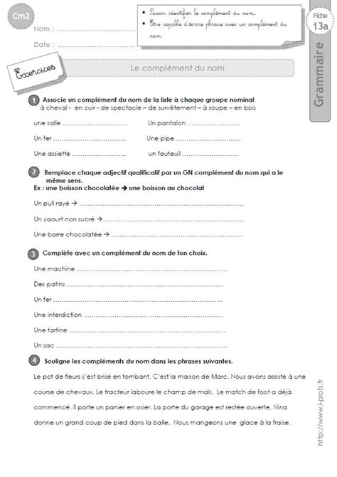 Cm2 Exercices Le Complément Du Nom