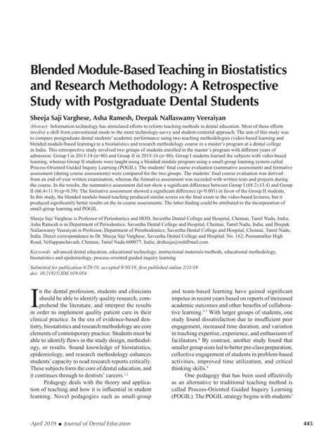 Pdf Blended Module Based Teaching In Biostatistics And Research Methodology A Retrospective