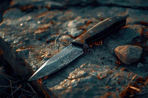 A Knife Sits On Top Of A Rock Next To Another Rock In A Natural Setting Stock Image Image Of