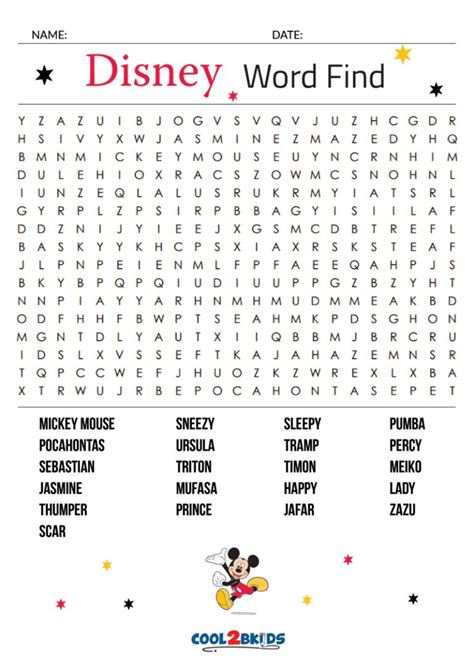 Disney Characters Word Search Printable Printable Free Templates