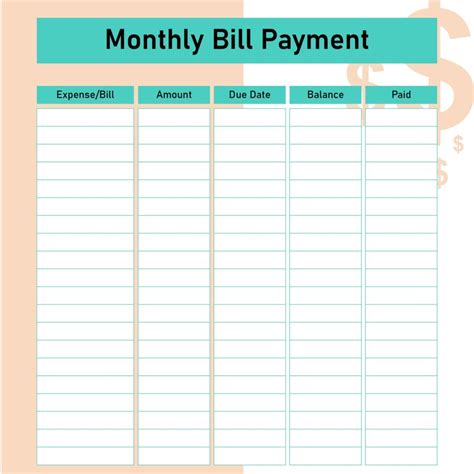 Pdf Free Printable Monthly Bill Chart Free Printable Chart