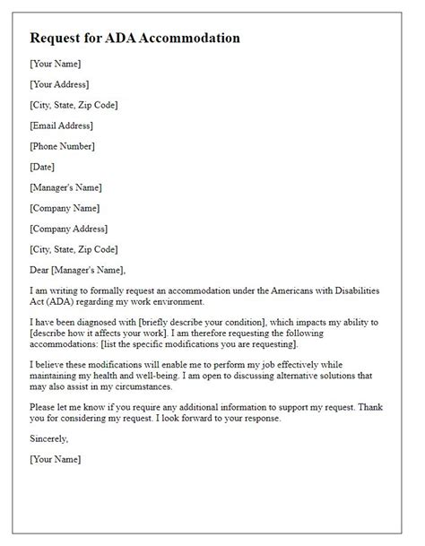 Letter Template For Ada Accommodation Request Free Samples In Pdf