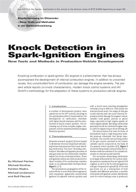 Pdf Knock Detection In Spark Ignition Engines