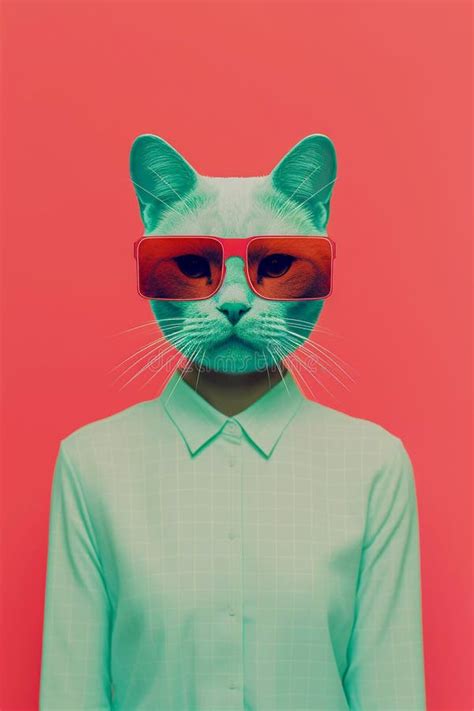 Cool Cat Revival Anthropomorphic Cat In Pop Art Colors Vintage Retro