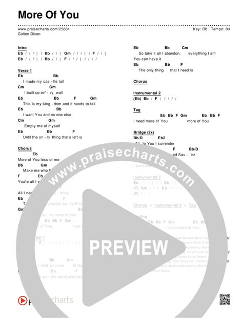 More Of You Chords PDF Colton Dixon PraiseCharts