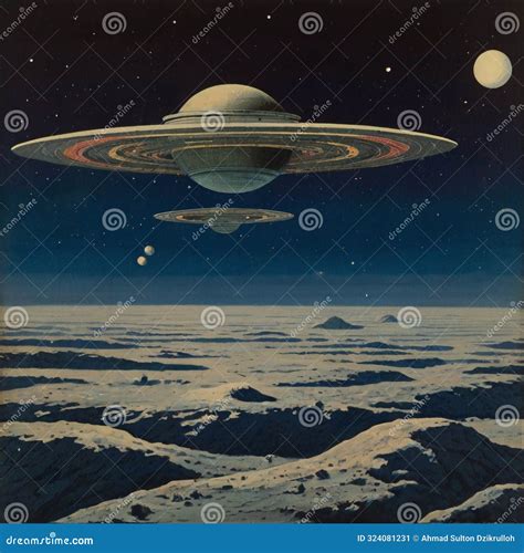 Futuristic Spaceship Orbiting Planets In Outer Space Stock Illustration