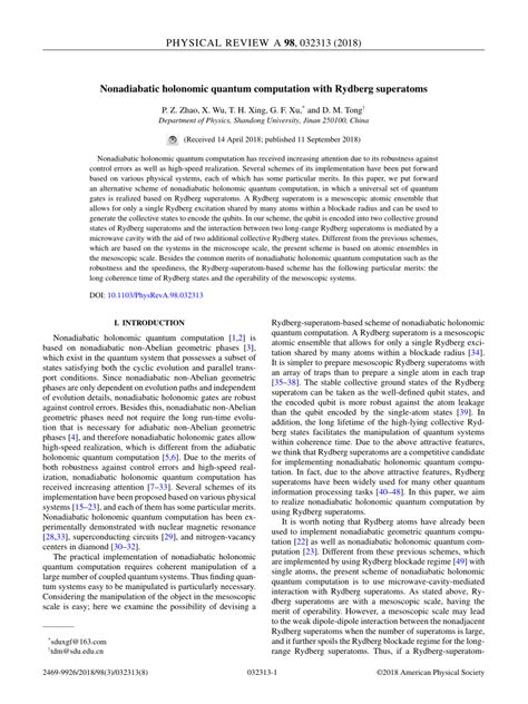 Pdf Nonadiabatic Holonomic Quantum Computation With Rydberg Superatoms