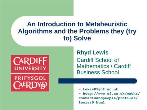 Pdf An Introduction To Metaheuristic Algorithms And The Problems They