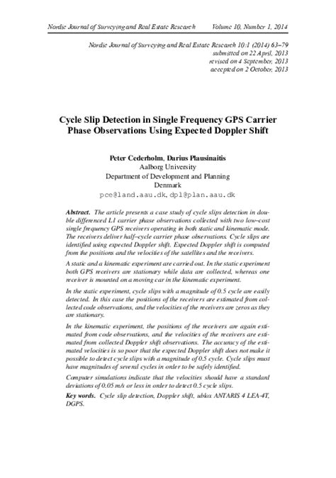 Pdf Cycle Slip Detection In Single Frequency Gps Carrier Phase