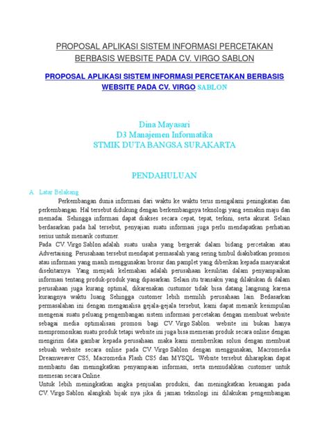 Proposal Aplikasi Sistem Informasi Percetakan Berbasis Website Pada Cv Pdf