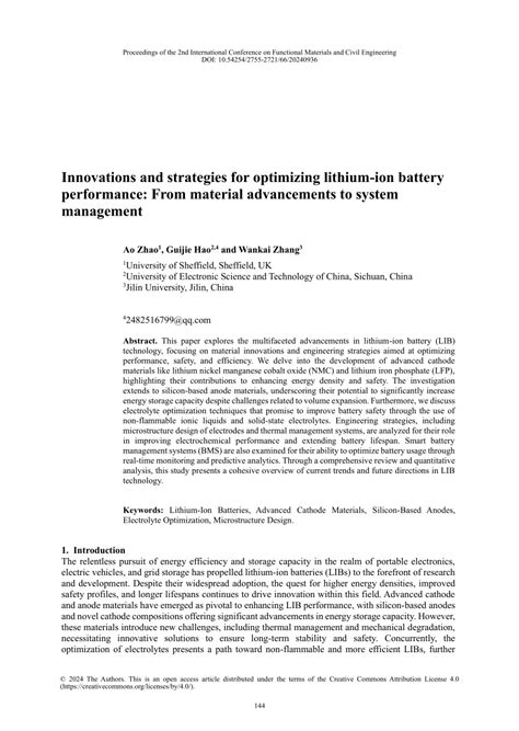 Pdf Innovations And Strategies For Optimizing Lithium Ion Battery Performance From Material