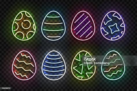 벡터의 현실적인 고립 된 네온 사인에 대 한 템플릿 장식 및 투명 배경 레이아웃을 포함 하는 부활절 달걀 로고의 표시 행복 한 부활절 축 하의 개념입니다 부활절 달걀에 대한