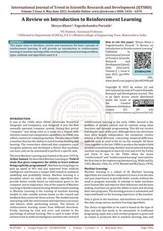 A Review On Introduction To Reinforcement Learning PDF Technology Computing