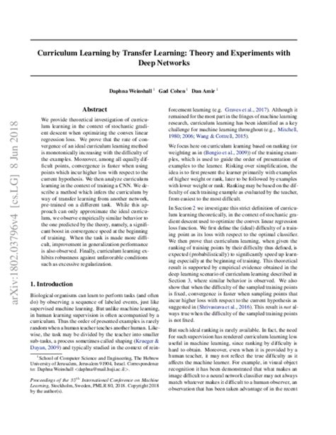 Pdf Curriculum Learning By Transfer Learning Theory And Experiments With Deep Networks