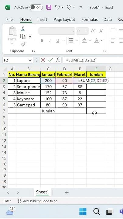 Cara Menjumlahkan Data Pada Tabel Di Excel Shorts Excel Youtube
