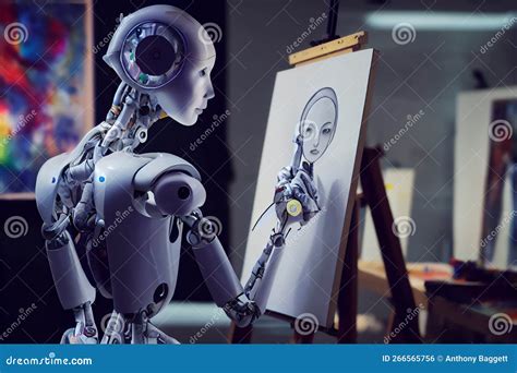 Robot Artist Drawing Madonna Ai Generated Drawing Artificial