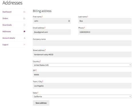 php customizing my account addresses fields in woocommerce 3 stack