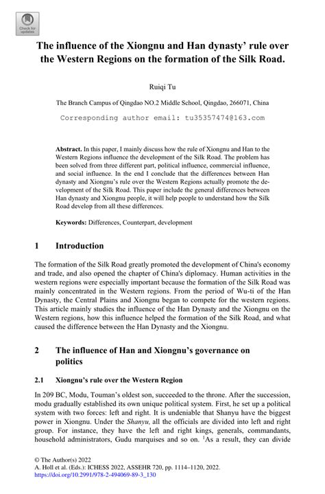 Pdf The Influence Of The Xiongnu And Han Dynasty Rule Over The Western Regions On The