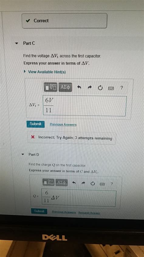 Solved Correct Part C Find the voltage Δνί across the Chegg