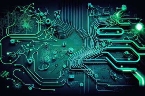 Abstract Circuit Technology Design With Circuit Paths And Wires In Blue