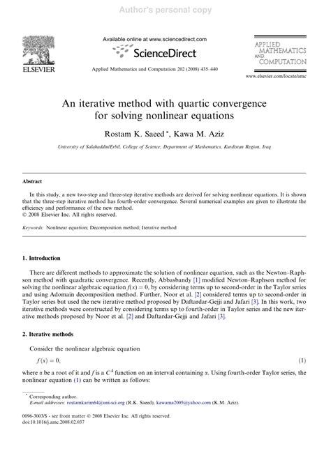Pdf An Iterative Method With Quartic Convergence For Solving Nonlinear Equations