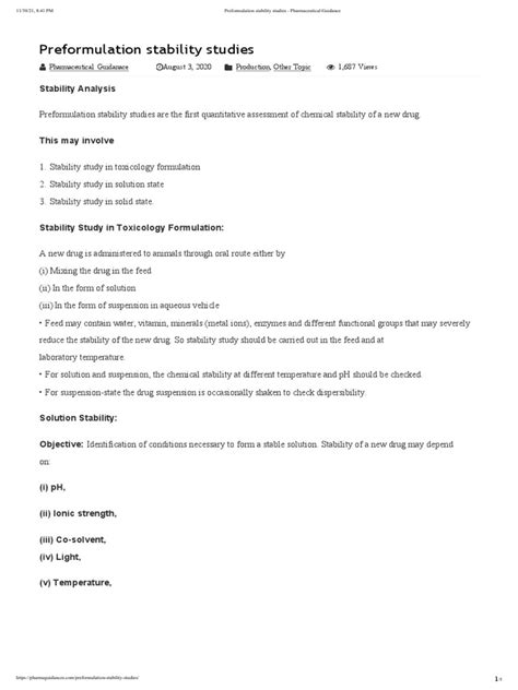 Preformulation Stability Studies Pdf Pharmaceutical Formulation Ph