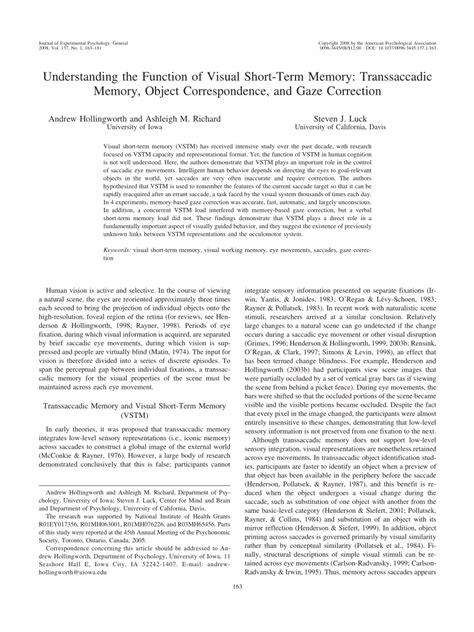 Pdf Understanding The Function Of Visual Short Term Memory Transsaccadic Memory Object